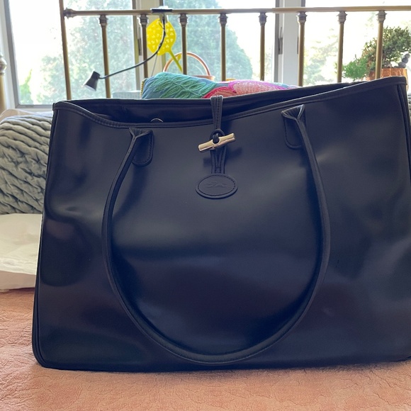 Longchamp | Bags | Longchamps Black Leather Tote | Poshmark